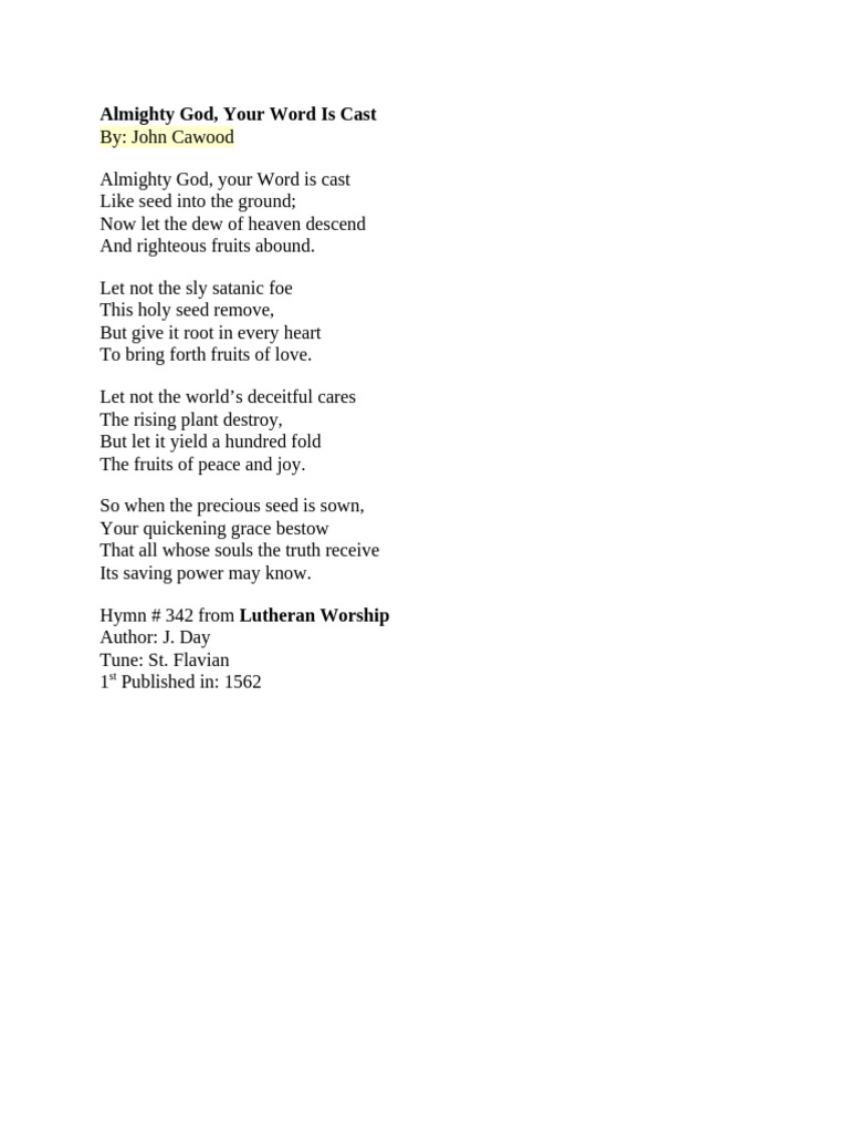 Almighty God, Your Word Is Cast | PDF