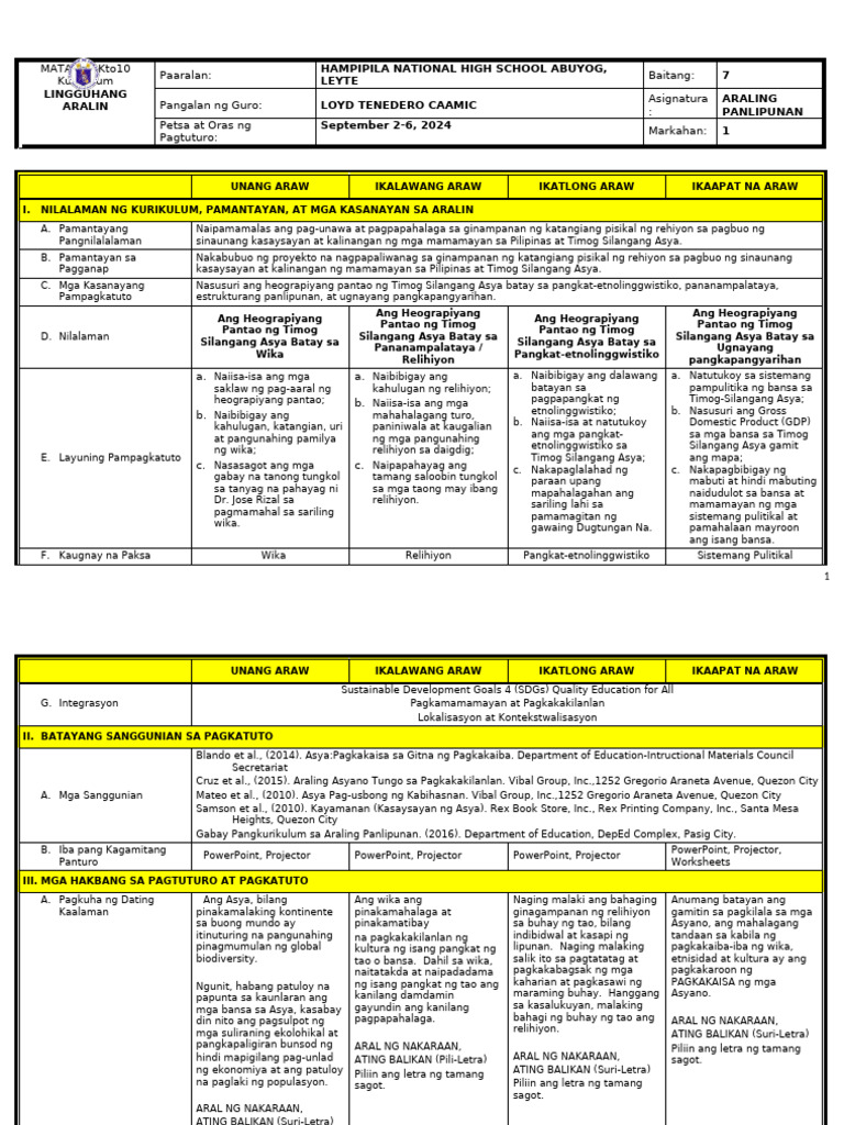 AP7 Q1 Week 3 | PDF | Philippines