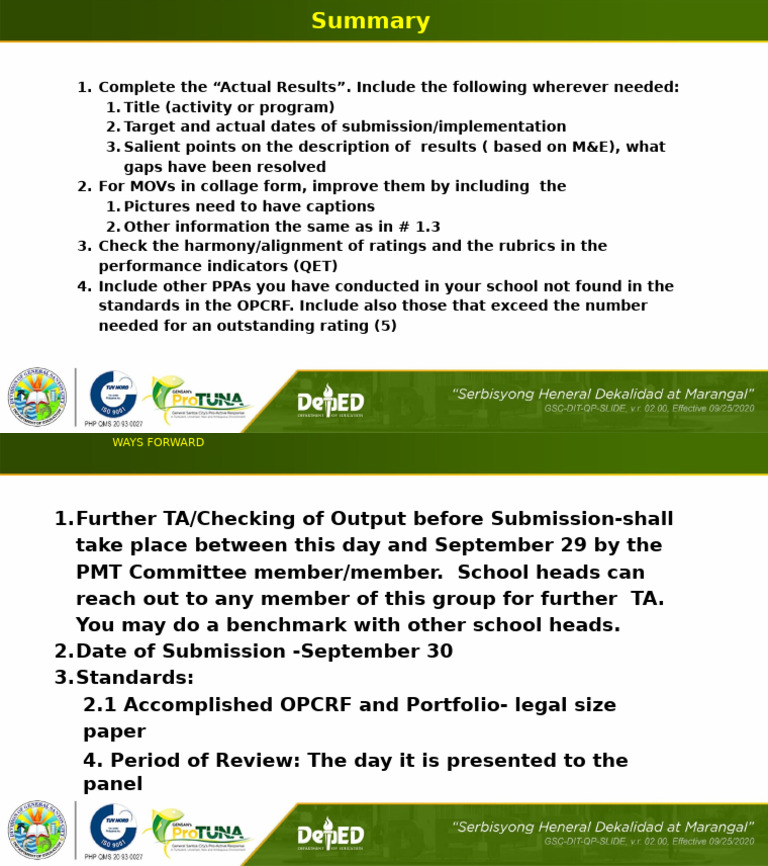 OPCRF Presentation Summary and Ways Forward | PDF