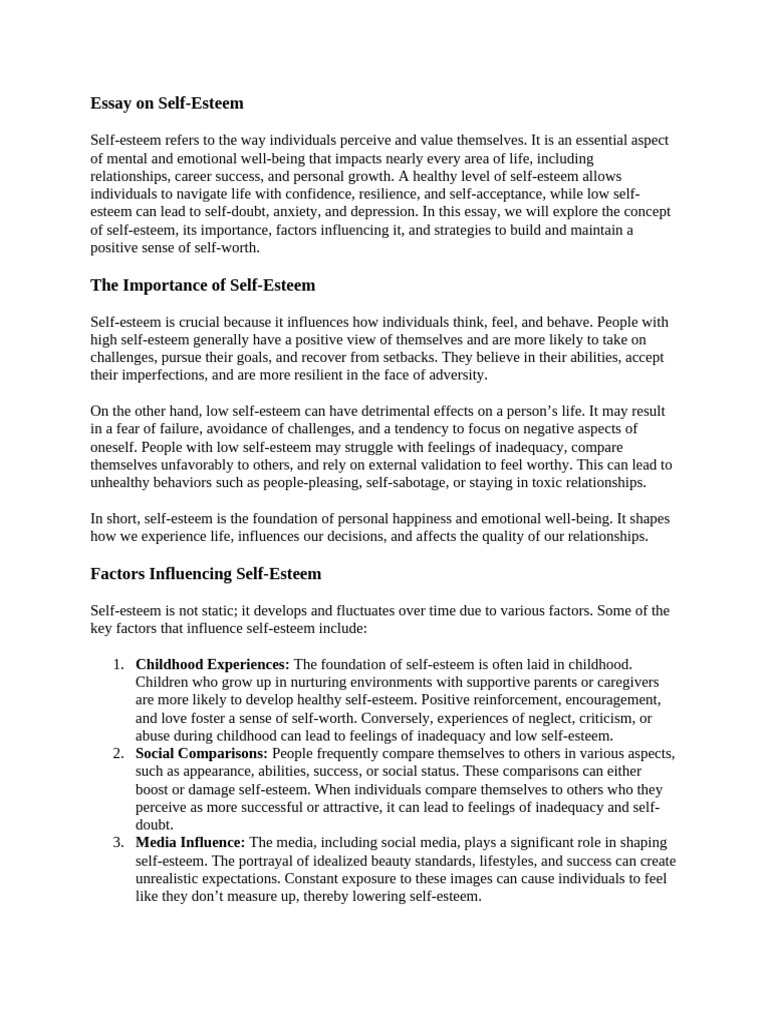 Essay On Self Esteem | PDF