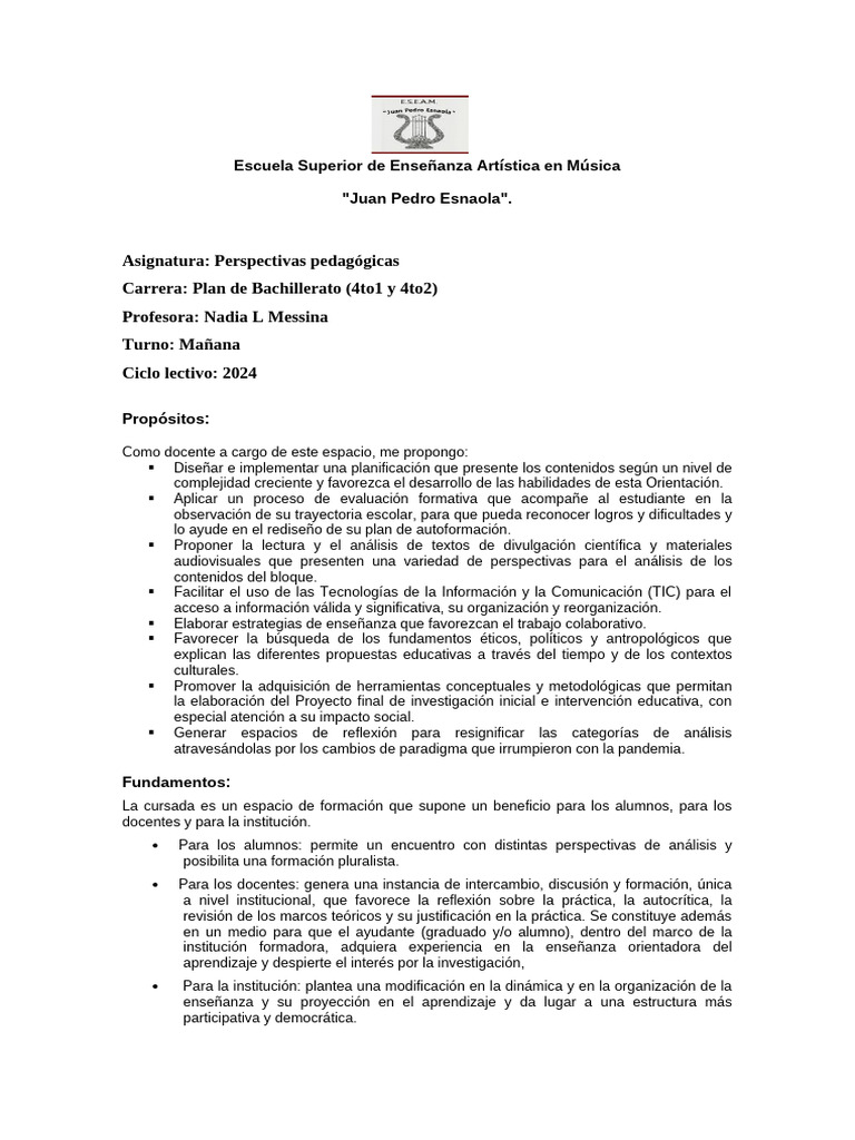 Programa Perspectivas Pedagógicas | PDF