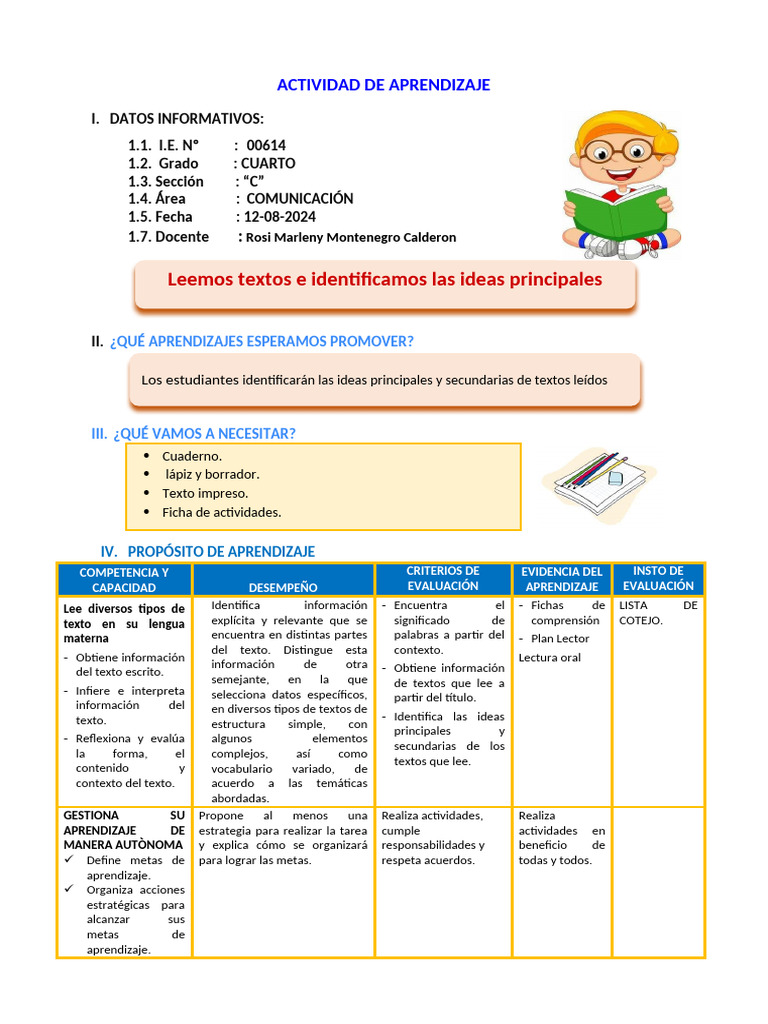 COM. Leemos Textos e Identificamos Las Ideas Principales (1) | PDF COM. Leemos Textos e Identificamos Las Ideas Principales (1) | PDF