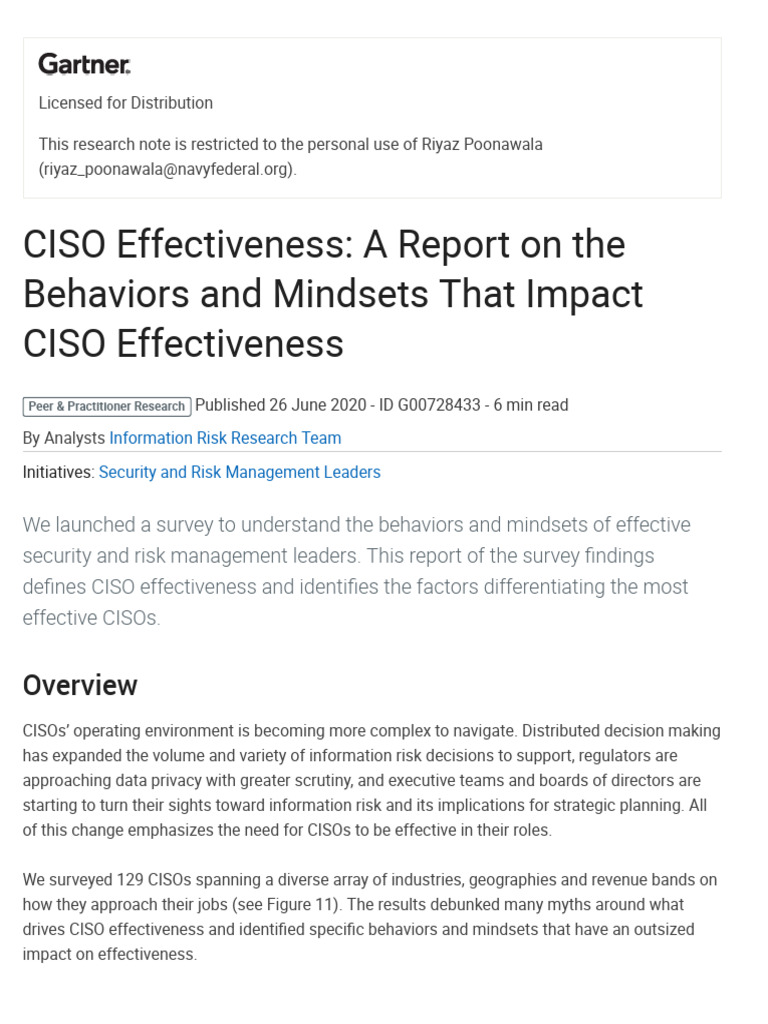 CISO Effectiveness - A Report On The Behaviors and Mindsets That Impact ...