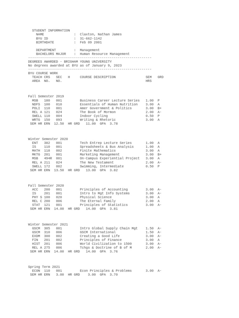 2023 Fall Transcript | PDF
