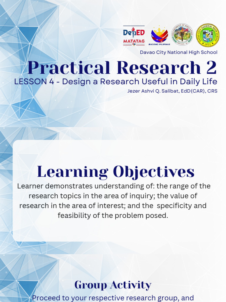 PR2 - Lesson 4 - Design A Research Useful in Daily Life PDF | PDF