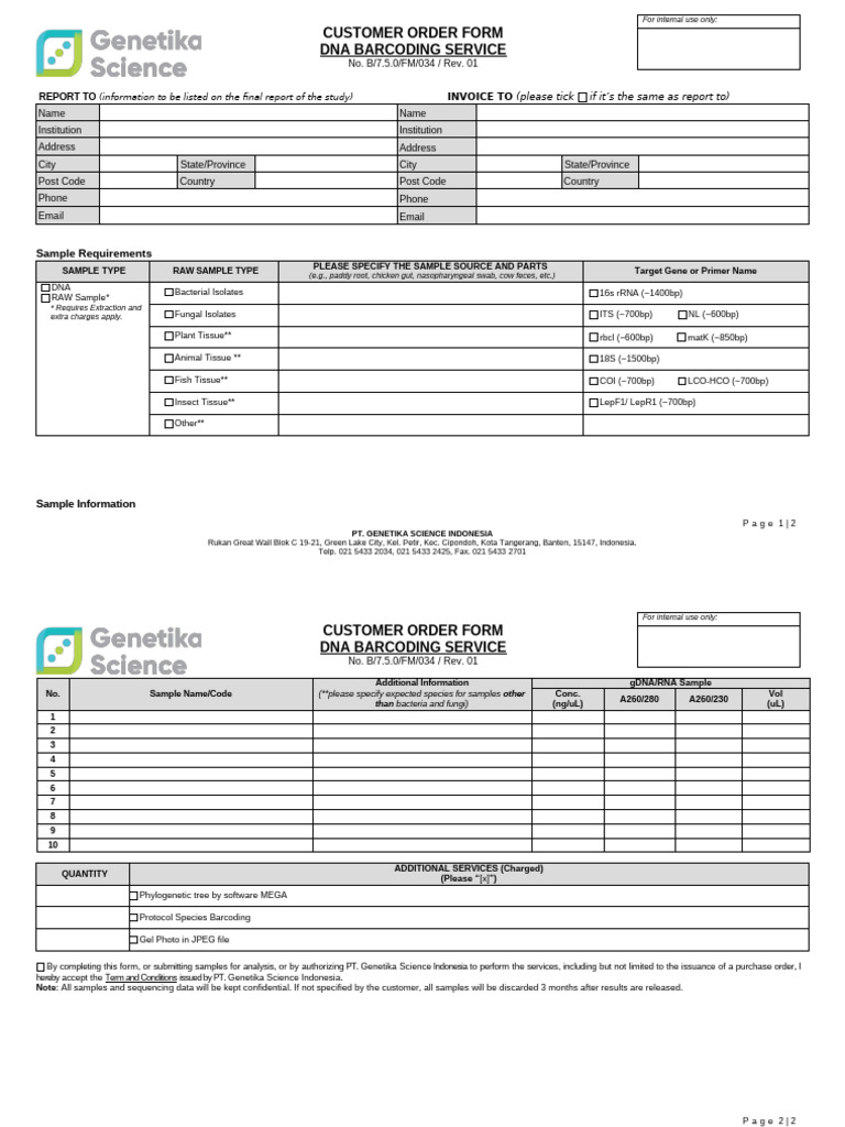 GMS-Form-DNA Barcoding - Rev 1 | PDF
