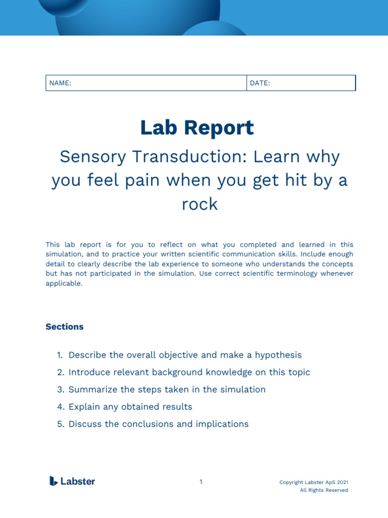Lab Report - Sensory Transduction - Learn Why You Feel Pain When You Get Hit by A Rock - Updated ...