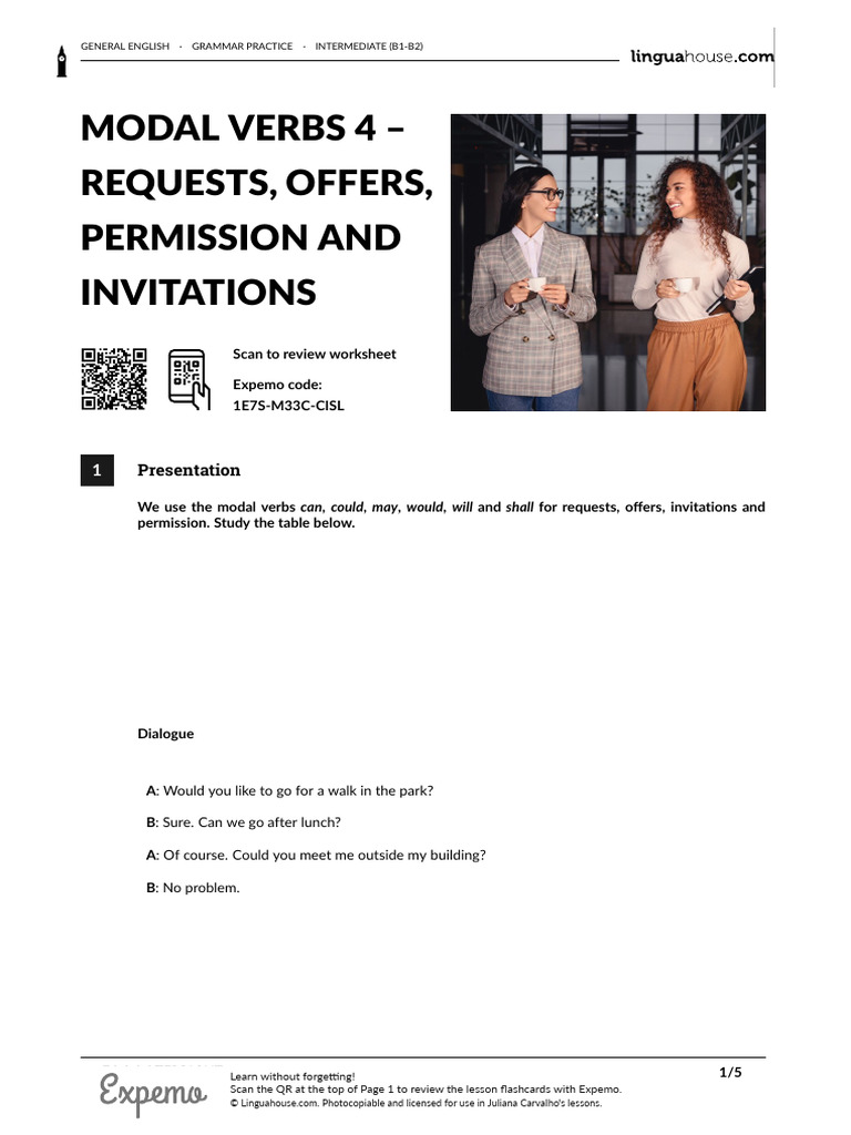 Modal Verbs 4 Requests Offers Permission and Invitations British ...