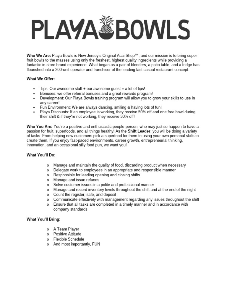 Shift Leader - Job Description 2 | PDF | Career & Growth | Self-Improvement