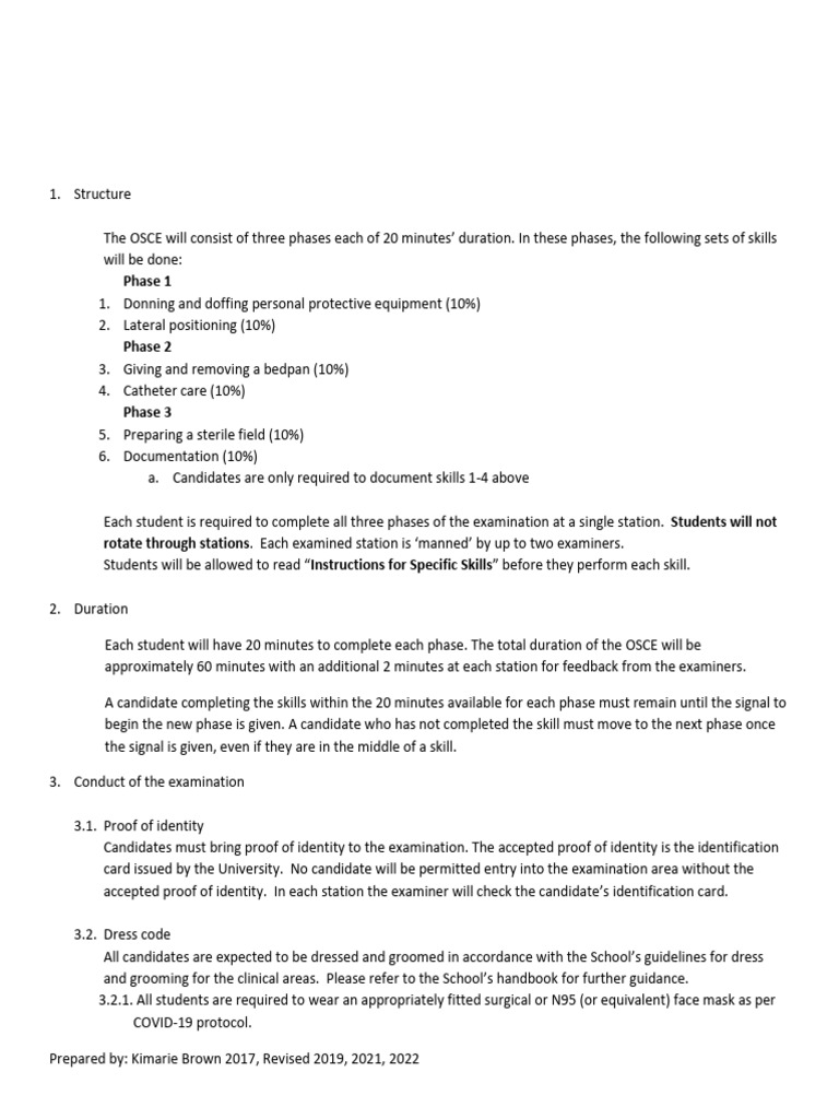 2021-2022 (FINAL) NURS 2020 OSCE setup and procedures | PDF