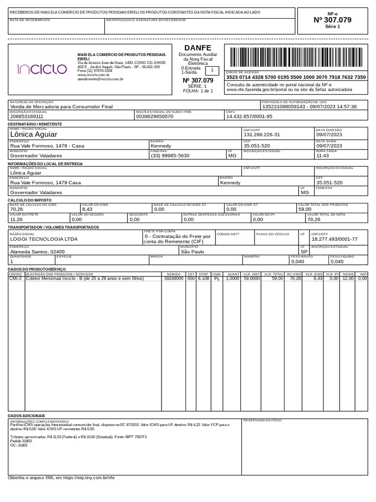 Danfe 1 307079 | PDF