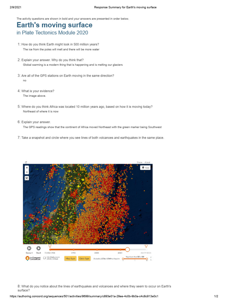 Response Summary For Earth's Moving Surface | PDF