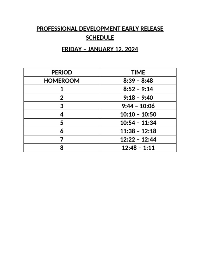 PD Schedule Jan 122024 | PDF