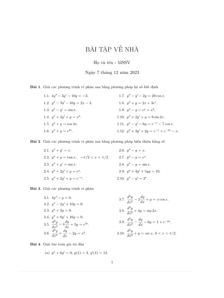 BT8 KHTN - Bài tập Phương trình vi phân cấp 2 | PDF