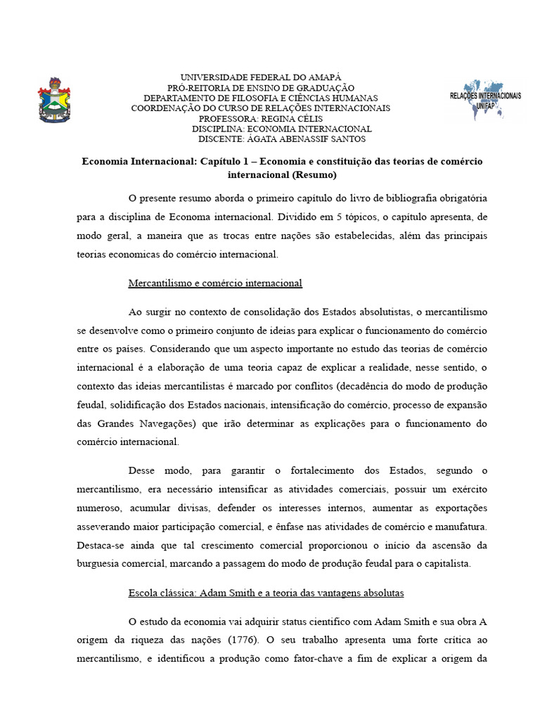 Resumo Cap. 01 - Econ Internacional | PDF | Economias | Comercio