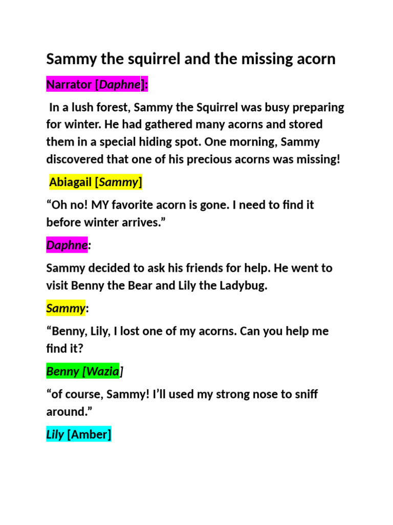 Sammy The Squirrel and The Missing Acorn 1 | PDF