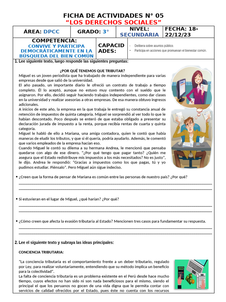 Unidad 8 - Ficha - Sem 5 - DPCC 3° | PDF