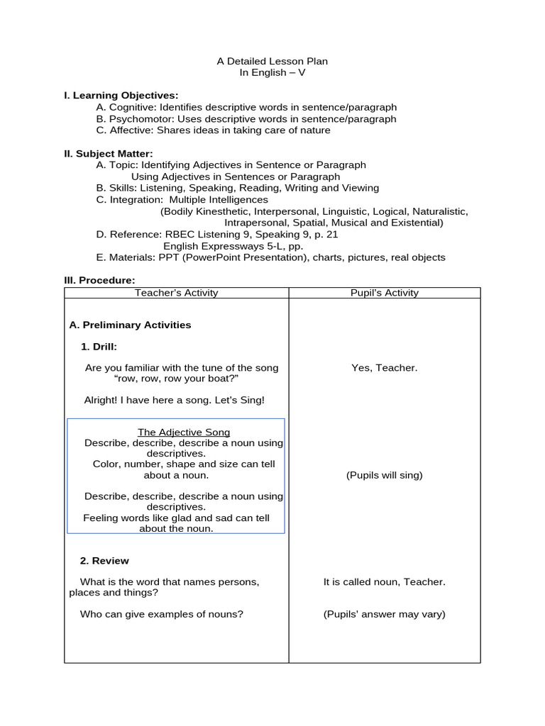 Grand Demo Lesson Plan 1 | PDF