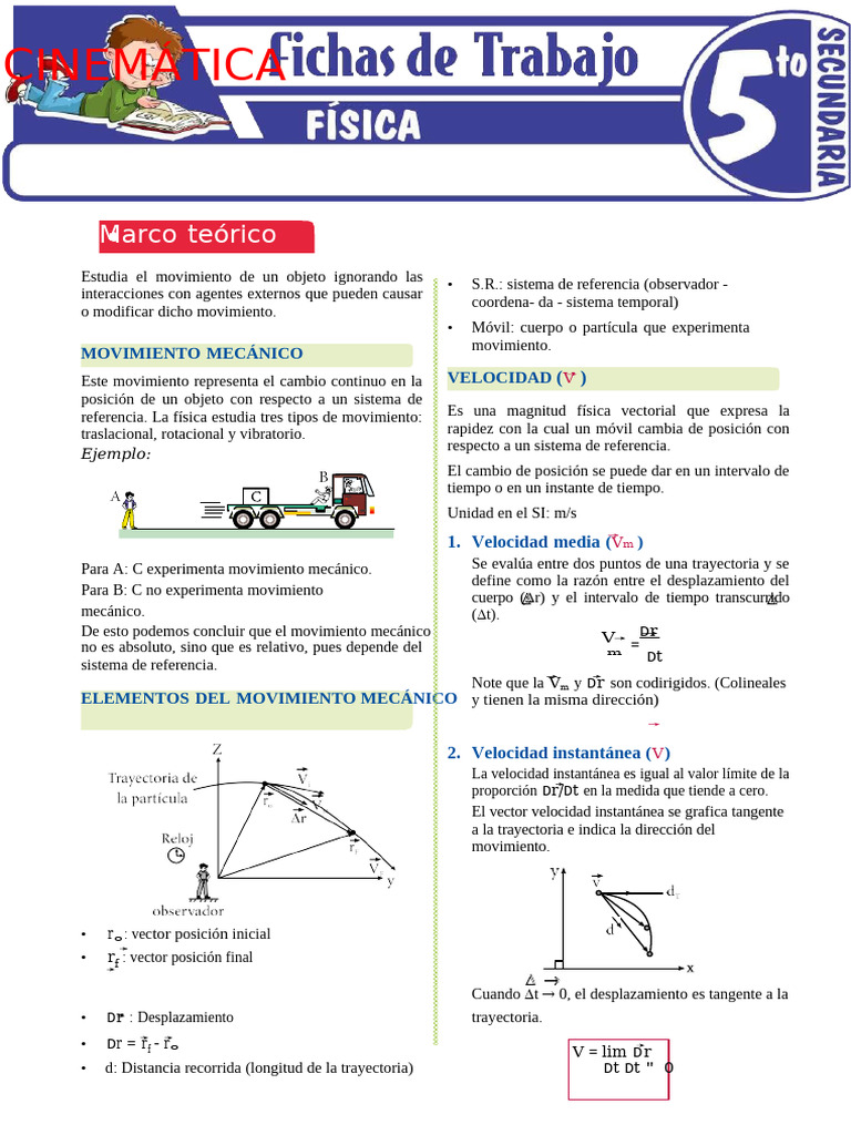 Cinematica para Quinto Grado de Secundaria | PDF | Velocidad | Aceleración