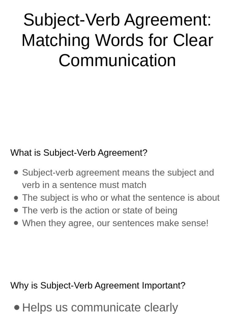 Subject-Verb Agreement - Matching Words For Clear Communication | PDF