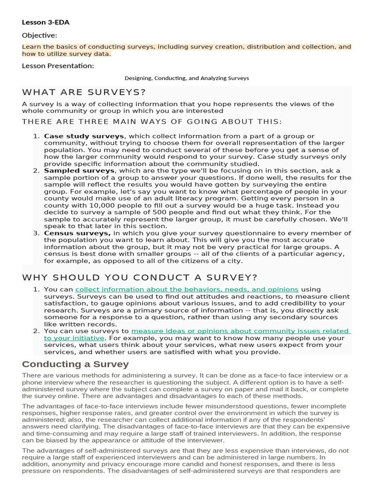 Lesson 3 EDA | PDF | Survey Methodology | Career & Growth
