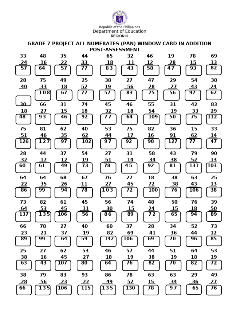 Grade-7 Window-Cards Prepost Answers-Key | PDF