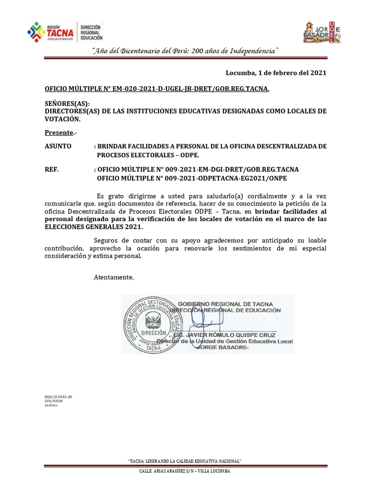 OFICIO MULTIPLE N°EM-020-2021 | PDF