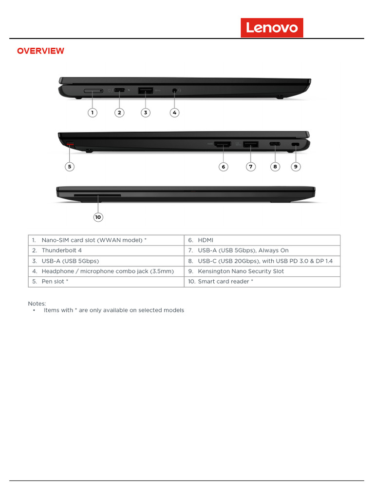 ThinkPad L13 2 in 1 Gen 5 Intel Spec | PDF | Usb | Electronics