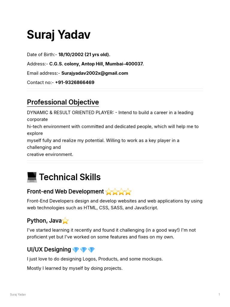 Suraj Yadav CV | PDF