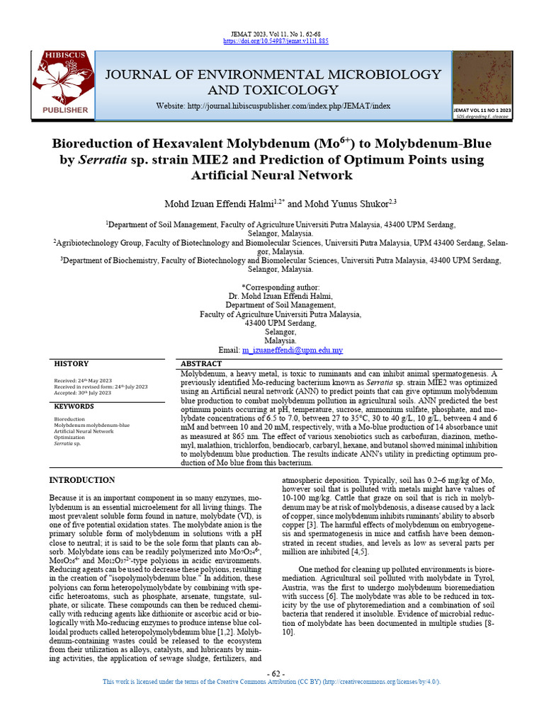 Bioreduction of Hexavalent Molybdenum Mo6 To Molyb | PDF