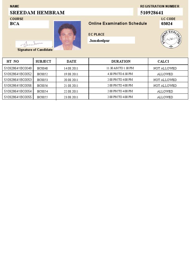 Sreedam Hembram: Online Examination Schedule | PDF