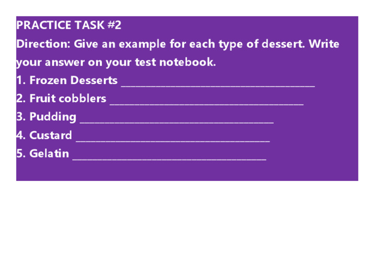 8 Practice Task #2 Desserts | PDF