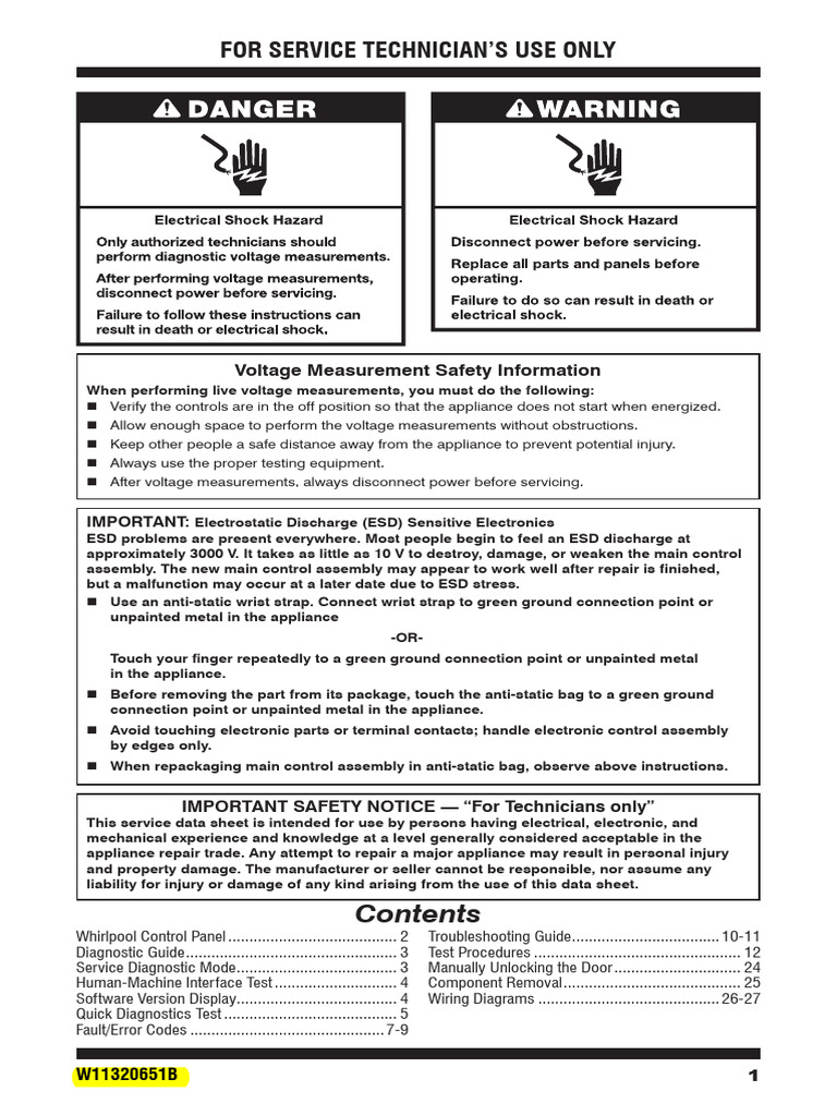 Tech Sheet w11320651 Rev B | PDF | Washing Machine | Electrostatic ...
