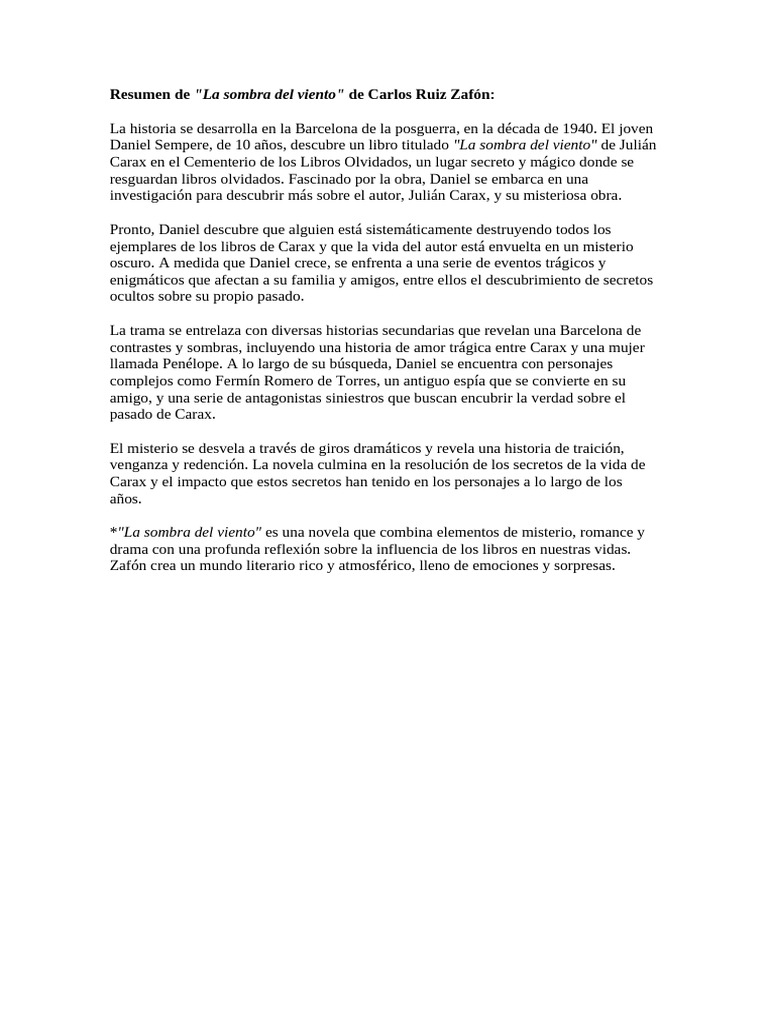 Resumen de "La sombra del viento" | PDF | Ficción general