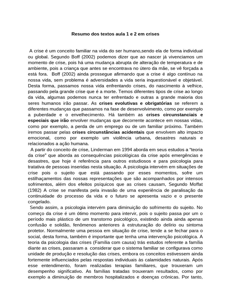 Resumo Dos Textos Aula 1 e 2 em Crises | PDF