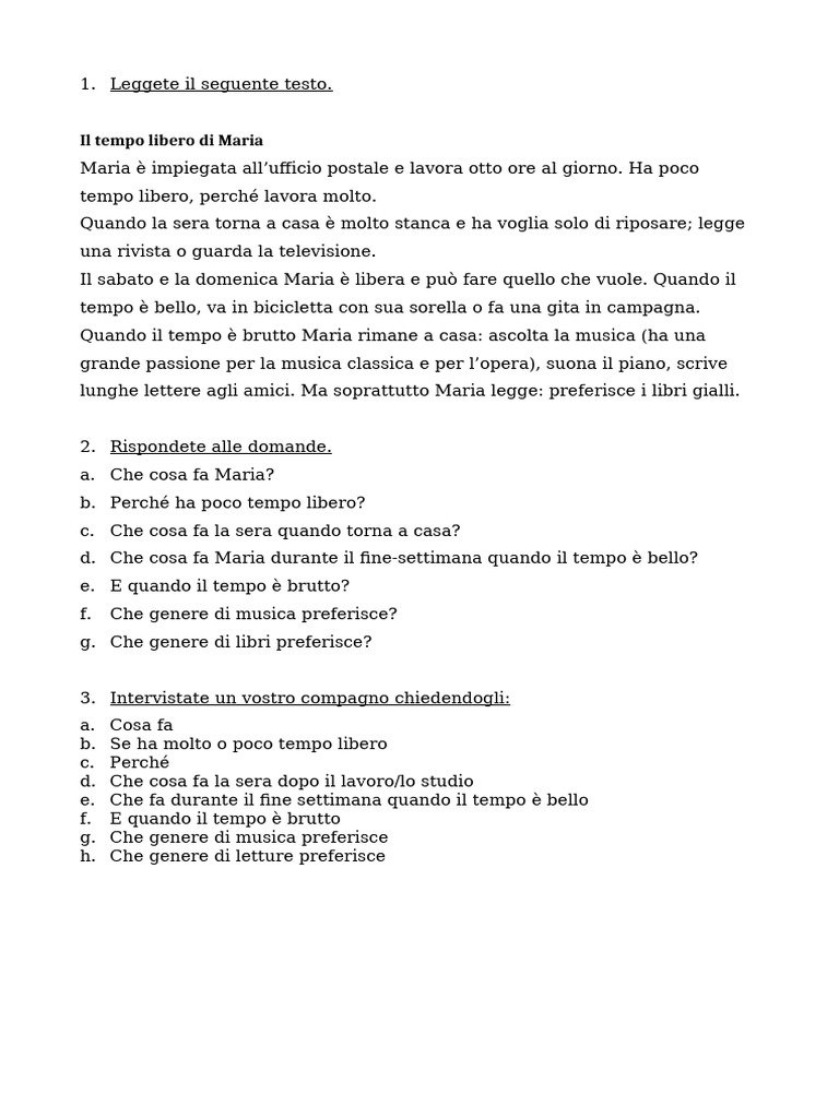 Lettura - Il Tempo Libero Di Maria | PDF