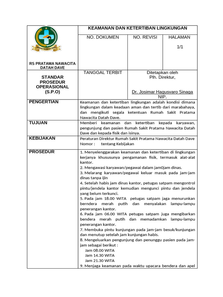 Spo Keamanan Dan Ketertiban Lingkungan RSP NDD | PDF