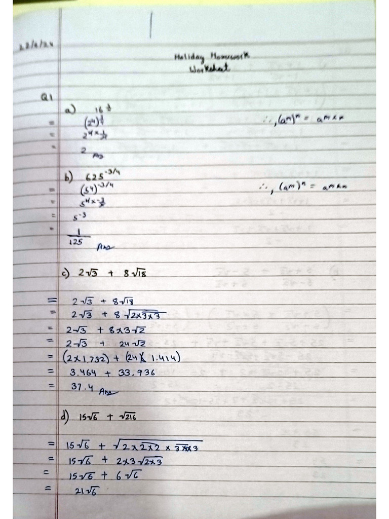 Holiday Homework Worksheet 9th | PDF