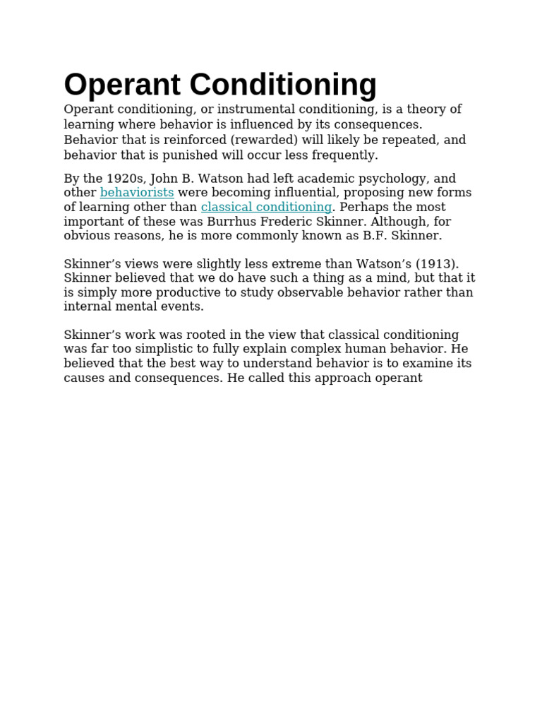 Operant Conditioning BF Skinner | PDF