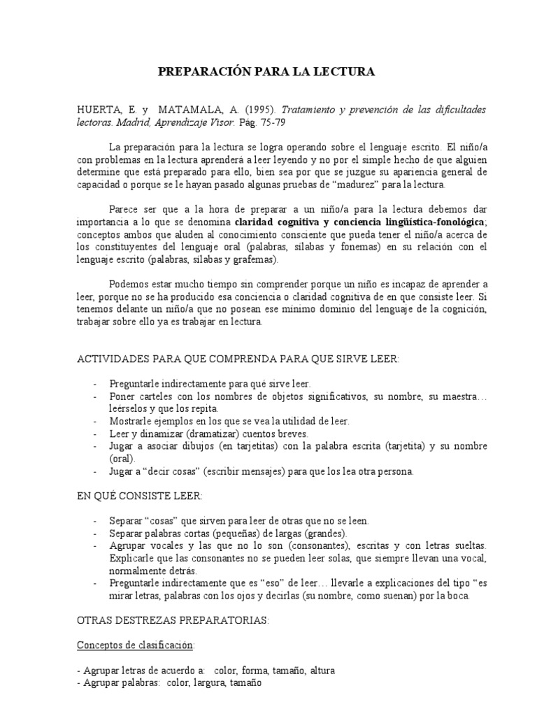 Preparación para La Lectura | PDF | Lectura (proceso) | Palabra