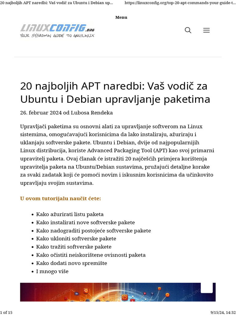20 Najboljih APT Naredbi - Vaš Vodič Za Ubuntu I Debian Upravljanje Paketima - LinuxConfig | PDF