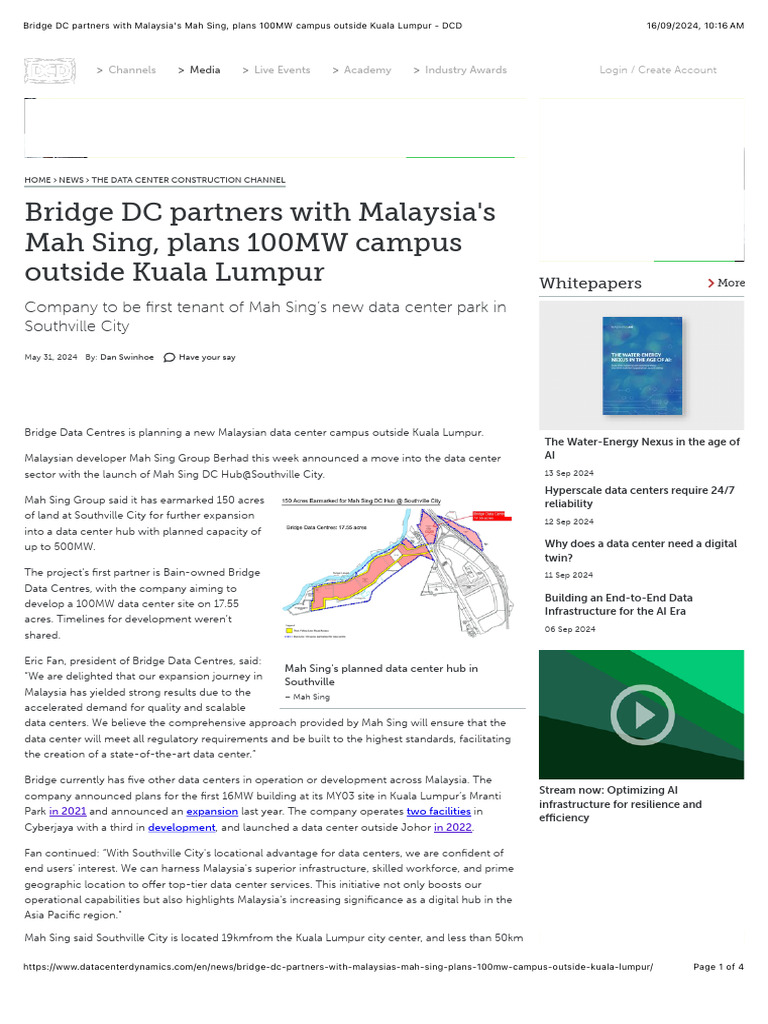Bridge DC Partners With Malaysia's Mah Sing, Plans 100MW Campus Outside ...
