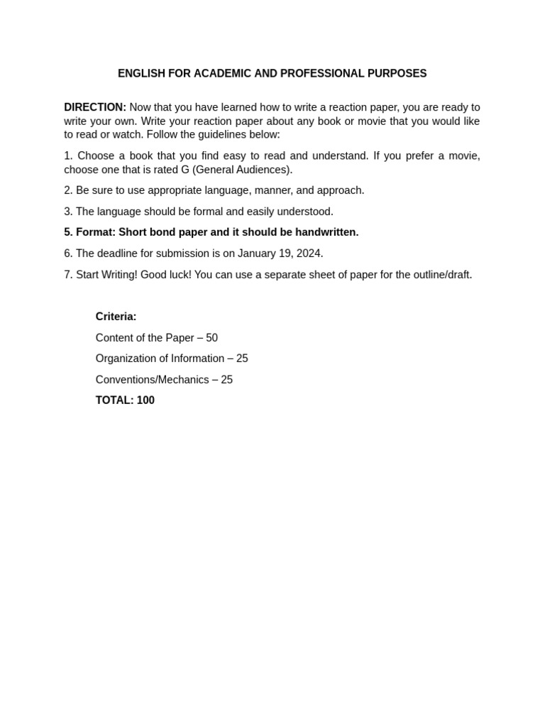 Reaction Paper Activity | PDF