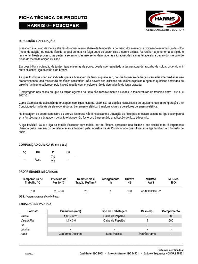 Ficha Técnica Harris 0 | PDF