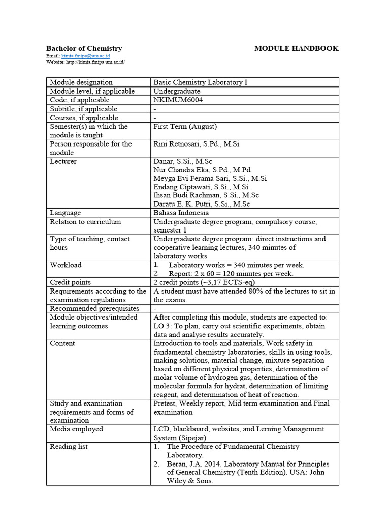 Module Handbook_Bachelor of Chem_NKIMUM6004_Basic Chemistry Laboratory ...