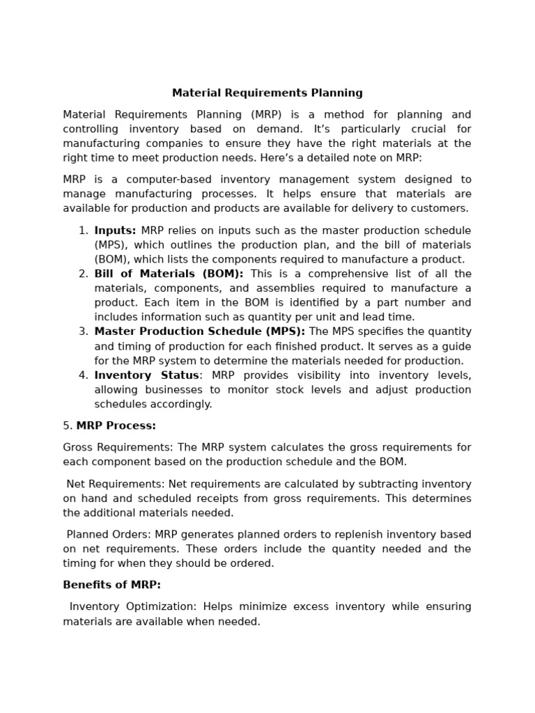 Materials Requirement Planning (MRP) | PDF