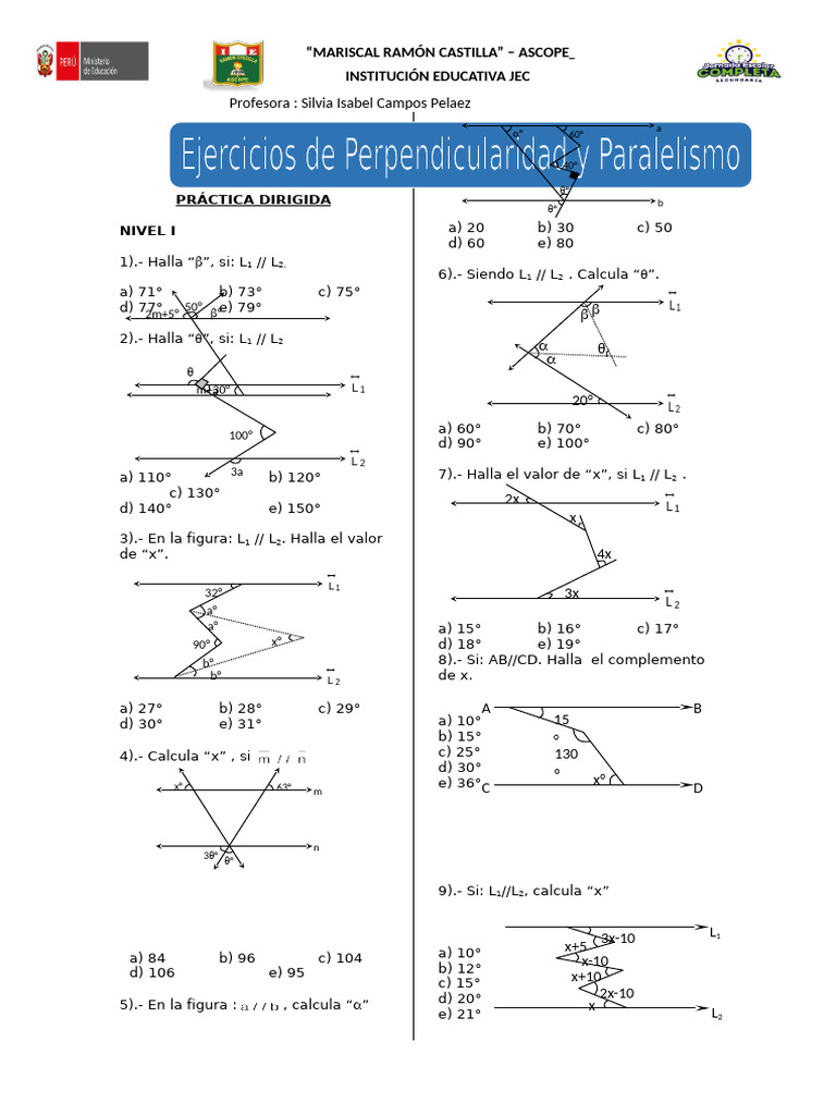 Ejercicios de Perpendicularidad y Paralelismo para Cuarto de Secundaria | PDF