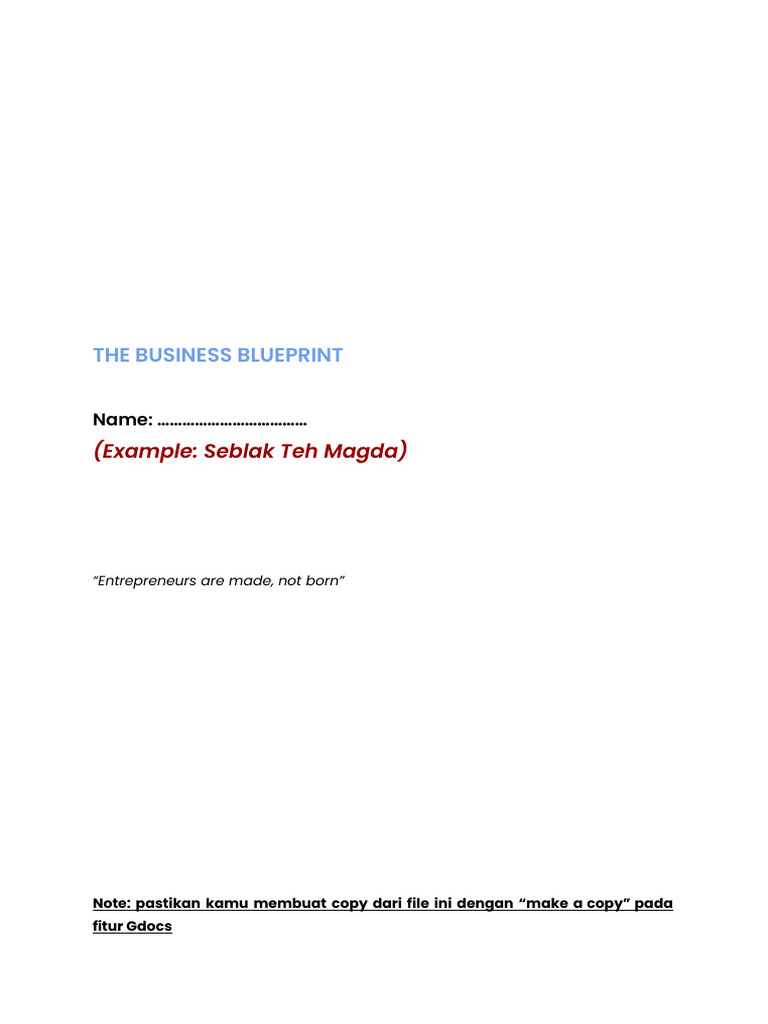 Sevenpreneur - The Business Blueprint (Template) | PDF