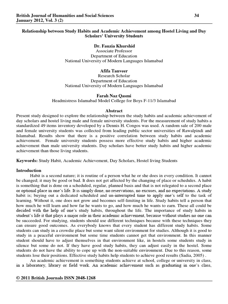 Study Habits vs. Academic Success in Students | PDF | Study Skills ...