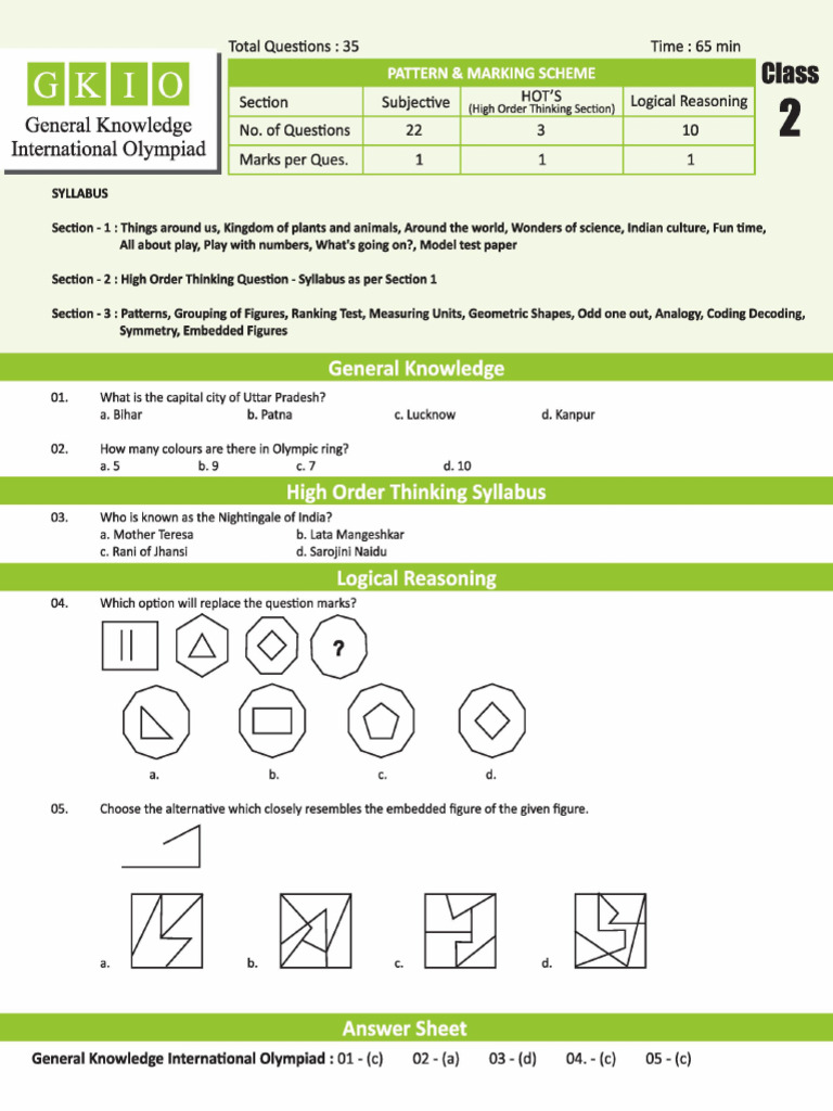 GKIO Class 2 Sample Paper | PDF